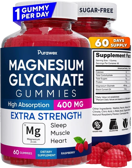 MAGNESIUM GLYCINATE GUMMIES 400Mg, High Absorption Magnesium Supplement ...