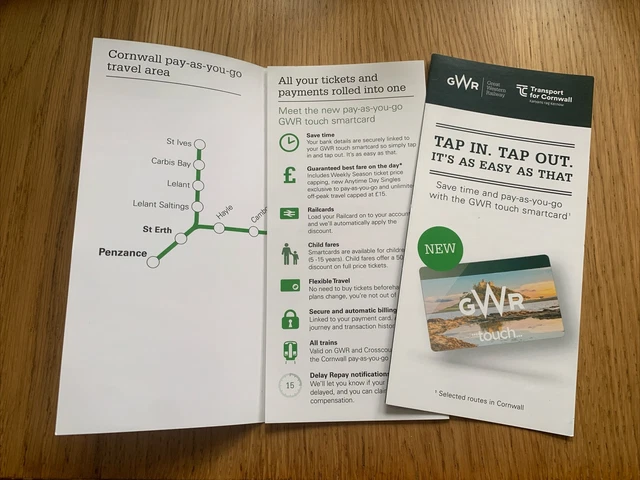 GWR WEST CORNWALL pay-as-you-go Touch Smartcard travel ticket leaflet ...