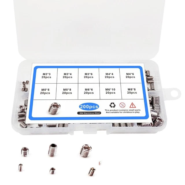 200PCS M3-M8 HEX Grub Screw Assortment Kit Grub Screws Faucet EUR 13,01 ...