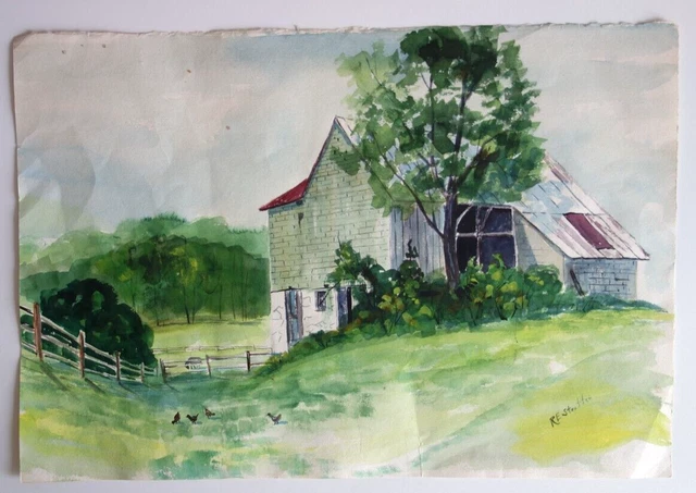 RAYMOND E. STAUFFER 1950s Lancaster PA Dutch Country Barn Watercolor ...