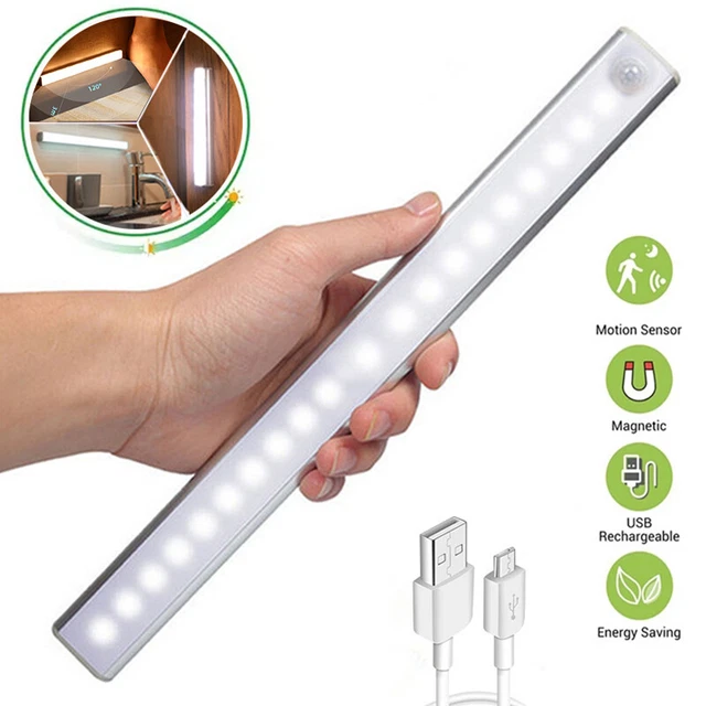 USB RECHARGEABLE LED PIR Motion Sensor Light Strip Wireless Cabinet ...