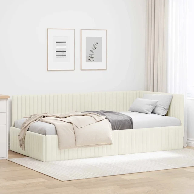 CORNER BED FRAME with Headboard Cream 100 x 200 cm Velvet vidaXL £187. ...