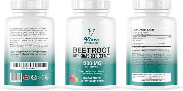 VINCO BEETROOT CAPSULES with Grape Seed Extract 1200mg, 120 Capsules ...