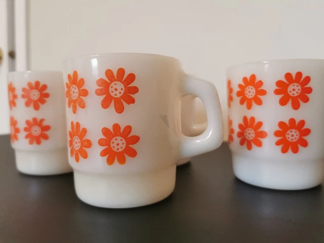 SET OF 10 Vintage Fire king mugs orange daisy $100.00 - PicClick CA