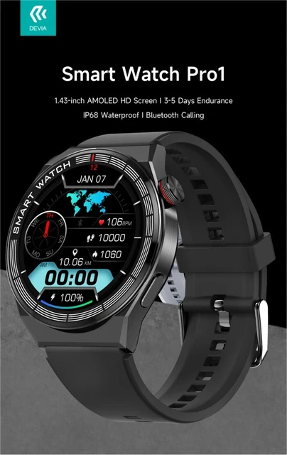 DEVIA SMART WATCH Pro1 EM705 IP68 Display Amoled HD Nero EUR 76,93 ...