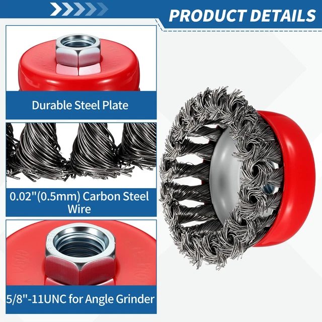 WIRE BRUSH FOR Grinder (3"/75mm) 2Pack, Knot Steel Wire with 5/8 Inch ...