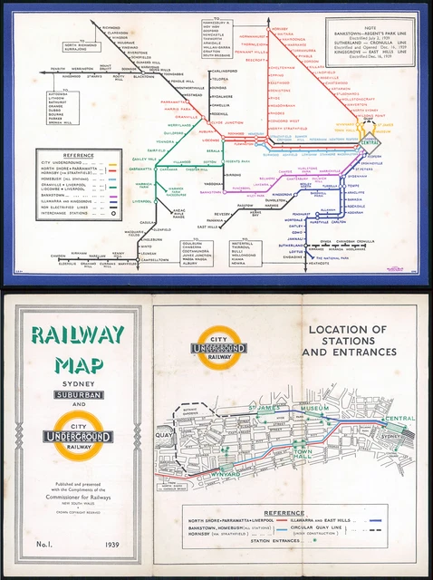 1939 RARE ORIGINAL SYDNEY CITY UNDERGROUND RAILWAY MAP Australia BECK £ ...