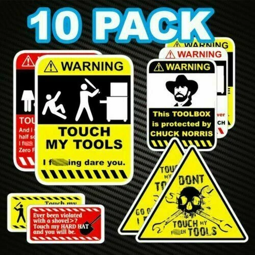 10 PACK TOOLBOX WARNING DECALS Construction Job Site Tradie Work OH&S ...