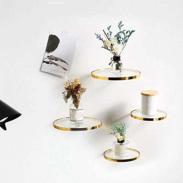 WROUGHT IRON GLASS Ledge Rack Gold Vase Display Organizer Living Room ...