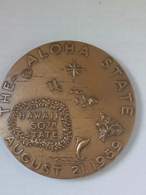 VTG 1959 HAWAII Statehood Bronze Medal Official 50th State Medallic Art ...