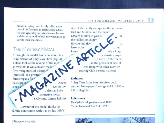 'BURY CC MEDAL AND 19th CENTURY CYCLING IN BURY ' - Three Page Magazine ...