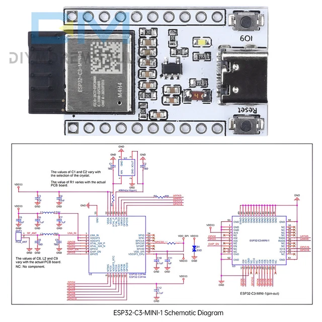 ESP32-C3-MINI WIFI BLUETOOTH Development Board Onboard ESP32-C3-MINI-1 ...