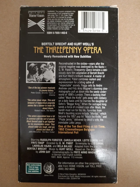 THE THREEPENNY OPERA (VHS, 1931) £5.44 - PicClick UK