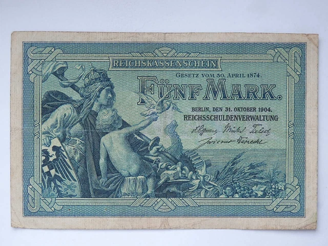 5 FUNF MARK BANCONOTA Reichskassenschein 1874 Berlin 1904 EUR 14,99 ...