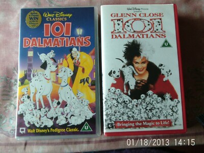 2 VHS TAPES - Disney 101 Dalmatians Classic Animation & Glenn Close ...