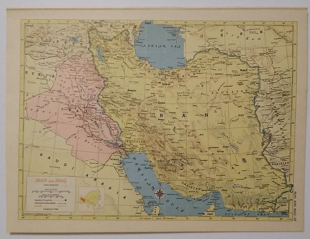 1956 ANTIQUE IRAN & IRAQ Atlas Map Hammond's Family Reference World ...