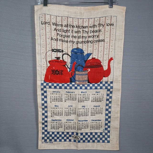 VINTAGE 1982 KITCHEN Calendar Towel Linen Cloth Wall Hanging "Lord Warm ...