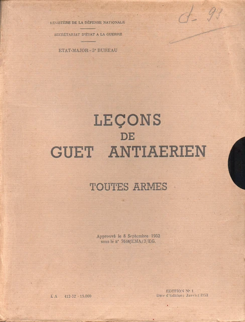 ANCIEN MANUEL MILITAIRE de 1953 - LEÇONS DE GUET ANTIAÉRIENS - TOUTES ...