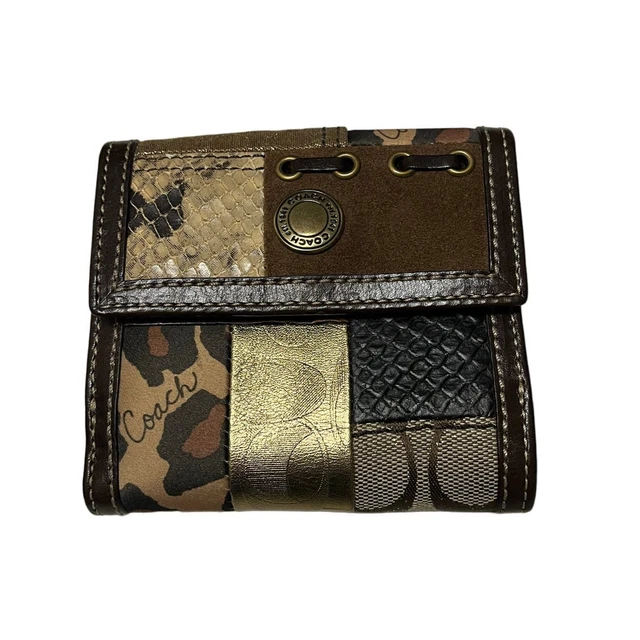 RARE COACH PATCHWORK Bifold Brown Leather Madras Wallet £212.96 ...