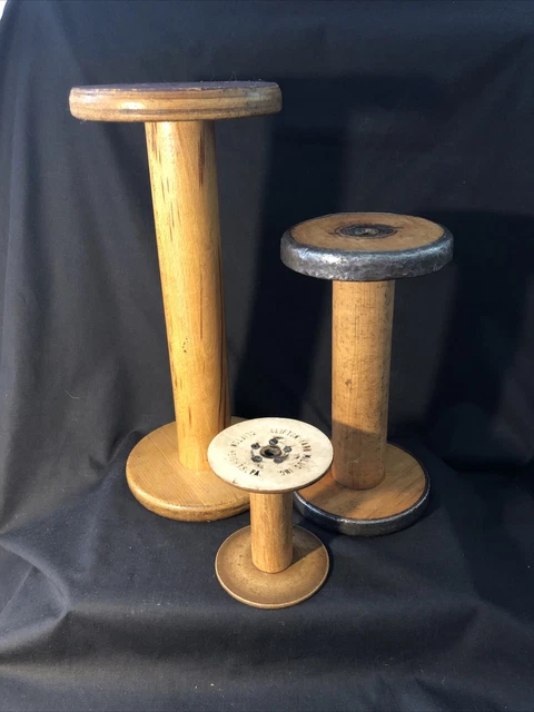 VINTAGE INDUSTRIAL WOOD Textile Mill Spool Bobbin Spindles Yarn ...