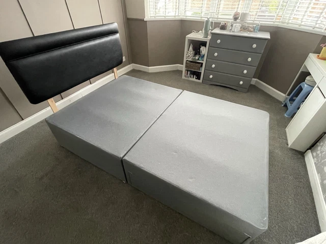 SMALL DOUBLE WOOD Bed Frame Devan Grey With Black Headboard £99.50 - PicClick UK