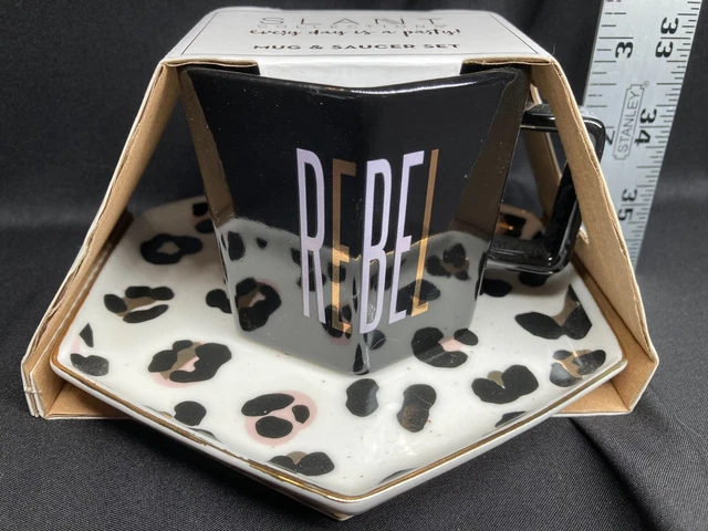 NEW SLANT COLLECTIONS Rebel Coffee 6oz Hexagon Mug Saucer Set Leopard ...