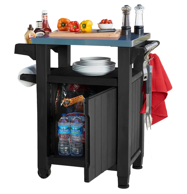 KETER SERVICE TABLE Unity BBQ Service Trolley Side Car Serving Cart ...