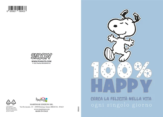 BIGLIETTO AUGURI COMPLEANNO 3d Snoopy 100% Happy | Marpimar Edizioni ...