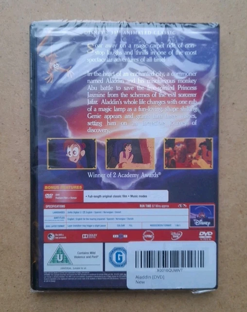 ALADDIN DVD ROBIN Williams Animated Musical Adventure Walt Disney Movie ...
