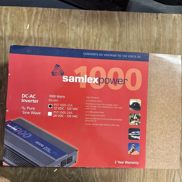 SAMLEX POWER PST-100S-12A 1000W Pure Sine Wave Inverter DC/AC Brand New ...