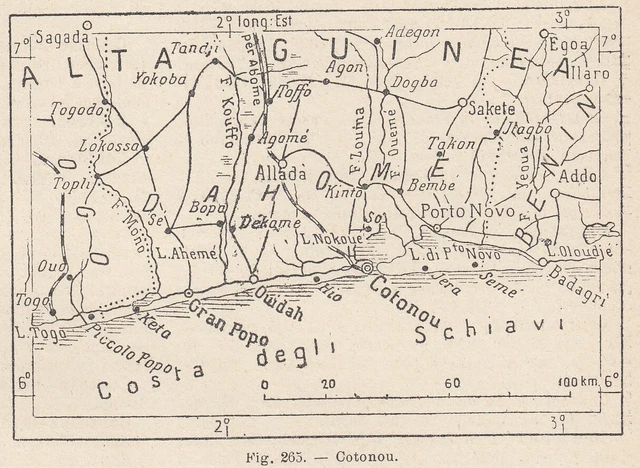 F3093 BENIN, COTONOU e dintorni, 1907 Carta geografica epoca, Vintage ...