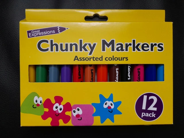 MARKER PENS- KIDS Chunky Felt Tip Marker Pens X 12 Pack Colouring ...
