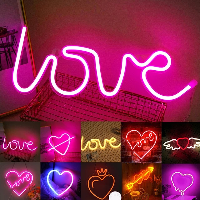 LOVE HEART NEON Signs LED Night Light Hanging Wall Lamp Valentine's Day ...