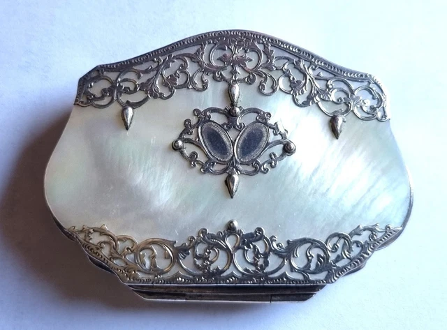 PORTE MONNAIE AUMÔNIÈRE nacre et argent fin 19ème siècle EUR 195,00 ...