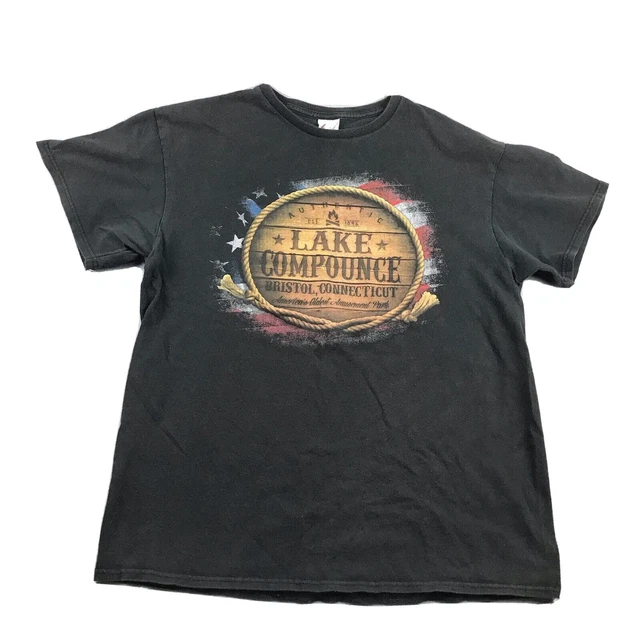 LAKE COMPOUNCE SHIRT Mens Large Black Cotton Graphic Tee Connecticut ...