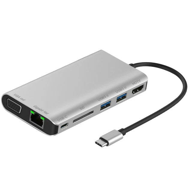 8 In1 Usb C To Type C Usb3 0 Hdmi 4k Vga Rj45 Adapter Sd Hub Multi