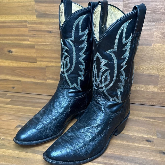 TONY LAMA COWBOY Boots Mens 9 D Black Ostrich Wingtip Round Toe Y2060 £ ...