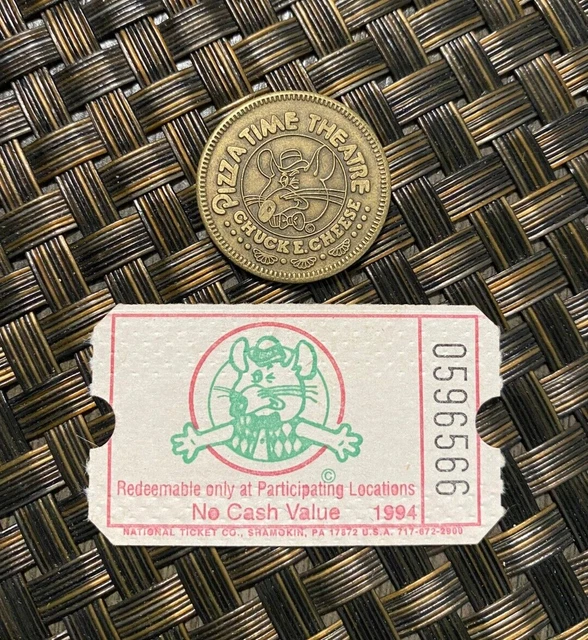 VINTAGE CHUCK E Cheese Collectible Arcade 1994 Ticket & 1982 Token Rare ...