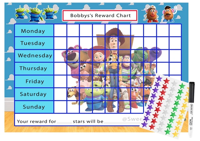 TOYS REWARD CHART / behaviour chart / star chart with Stickers and pen ...