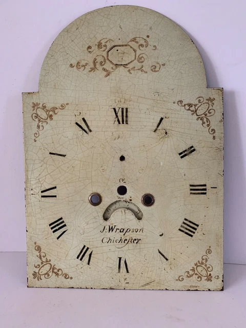 ANTIQUE LONG CASE Grandfather Clock Face with Date Wheel. Signed. 12 x ...