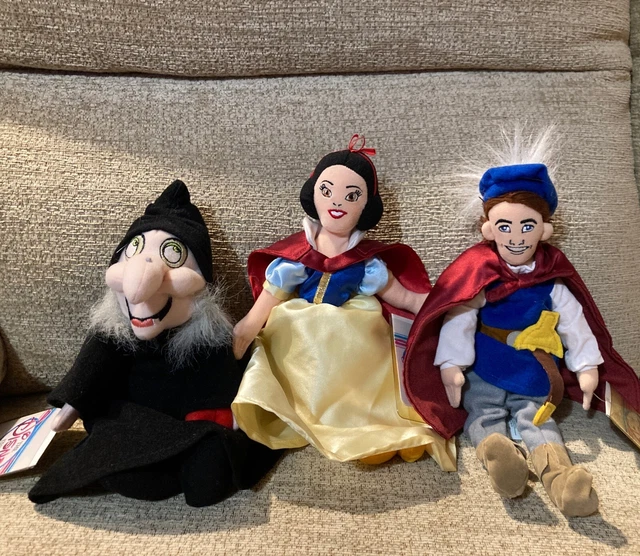 THE DISNEY STORE Snow White Plush Soft Toy Bean Bag Bundle Witch Prince ...