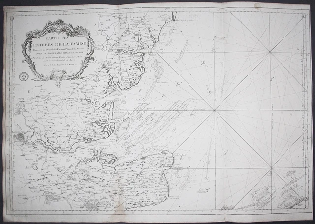 LONDON THAMES THAMES Sea Chart Map Bellin Engraving Copper Stitch 1769 ...
