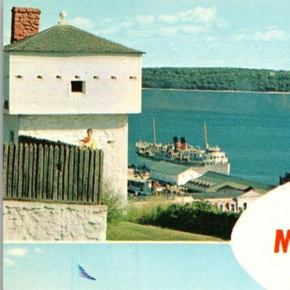 MACKINAC ISLAND VIGNETTE Block House Monument Michigan Vintage Postcard ...