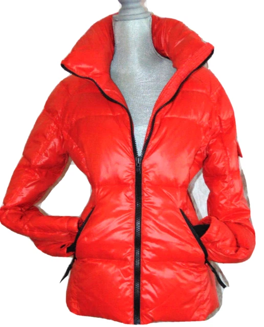 WOMENS S13 /NYC Puffer Jacket Glossy Shiny Red Full Zip Down Coat Nylon ...