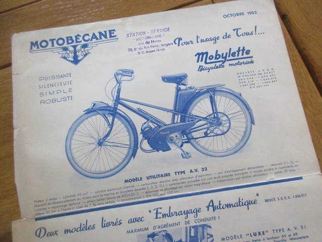 DOC PUBLICITAIRE MOTOBECANE 1953 Mobylette Scooter Velomoteurs ...