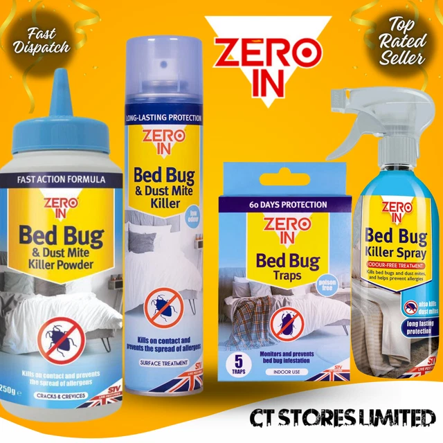ZERO IN BED Bugs Killer Spray Powder Traps Aerosol Range Eliminates Bed ...