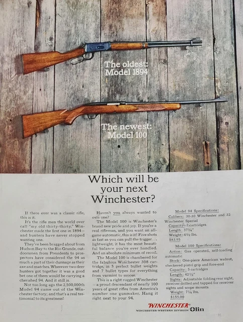 WINCHESTER RIFLE 1894 100 Gun Picture Magazine Ad Oldest Newest Vtg ...