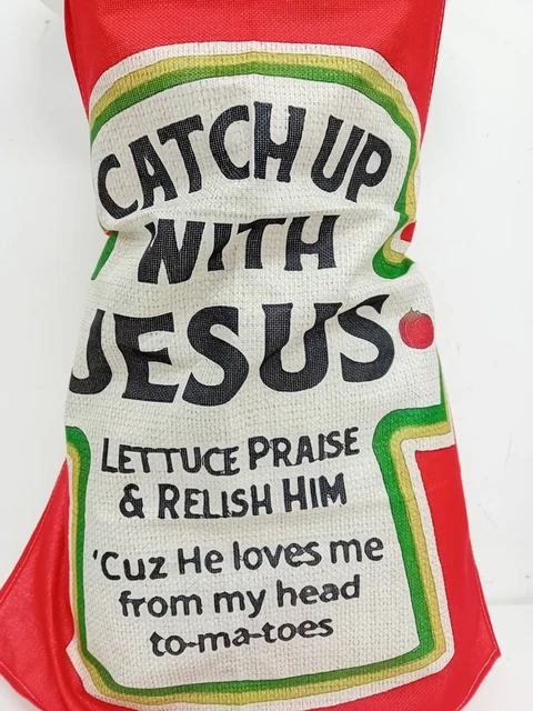 CATCH UP WITH Jesus Novelty Apron Red White Green Kitchen Cooking ...