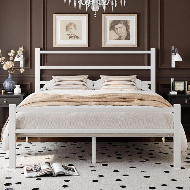 DOUBLE BED FRAME,135 x 190 cm,with Headboard and Footboard,Metal Bed ...