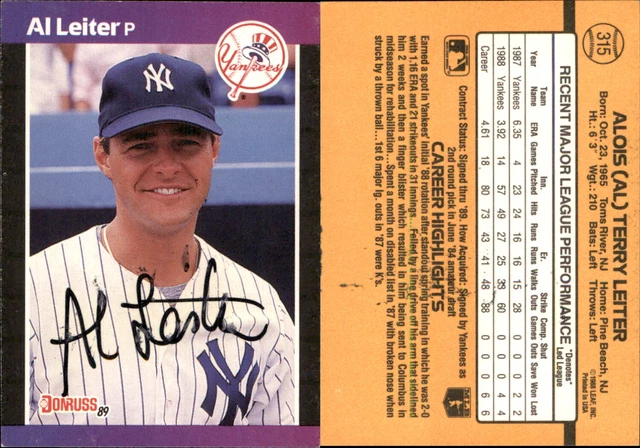 CARTE AL LEITER signée 1989 Donruss #315 New York Yankees voiture AU ...